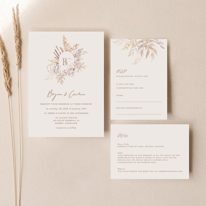 Boho Wedding Invitation Set - Designer Cards, AU | TWS