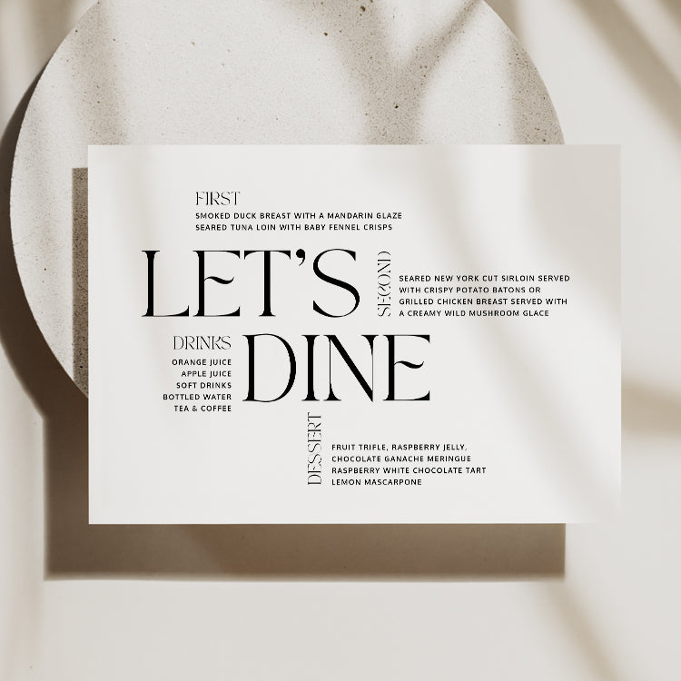Wedding Menu Cards - Erina, AU | TWS