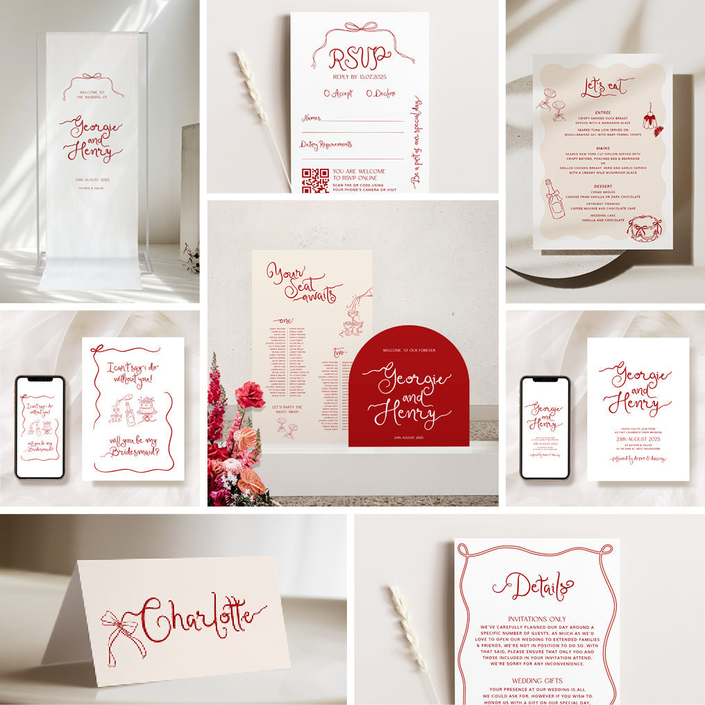 Hand Drawn Wedding Invitations & Signage Suite, AU | TWS