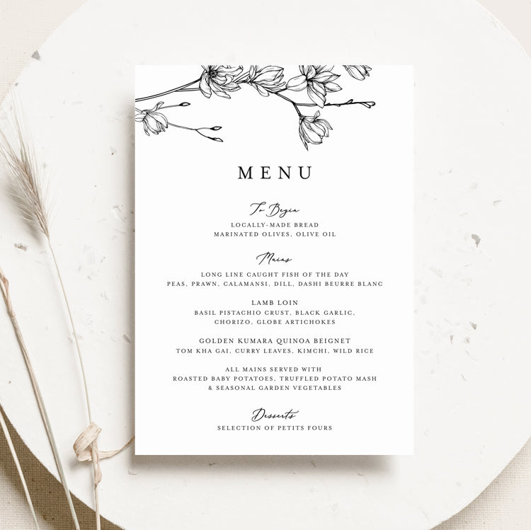 Magnolia Flower Wedding Menu Template, AU | TWS