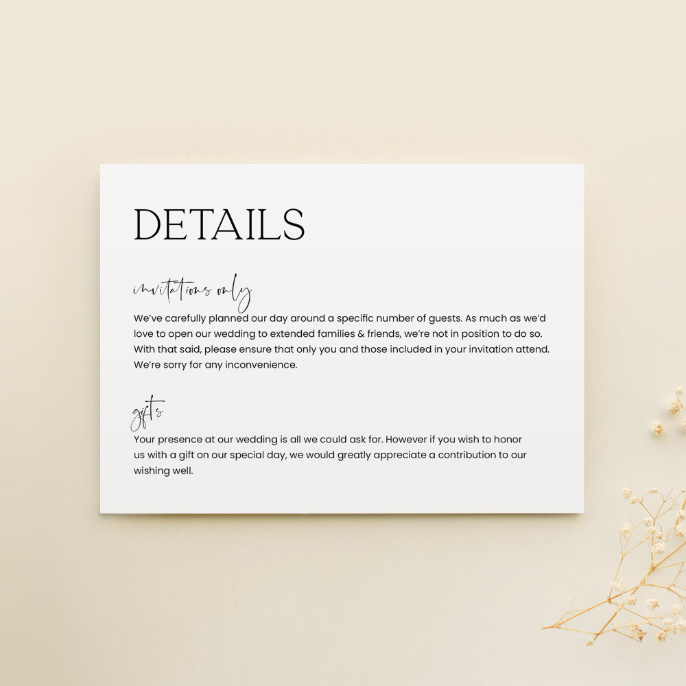 Modern Wedding Details Card Template Online, AU | TWS