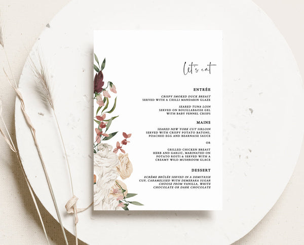 Rustic Wedding Menu Template Online – TimberWink Studio AU