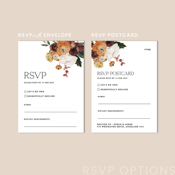 Rustic Wedding RSVP Card Template Online – TimberWink Studio AU