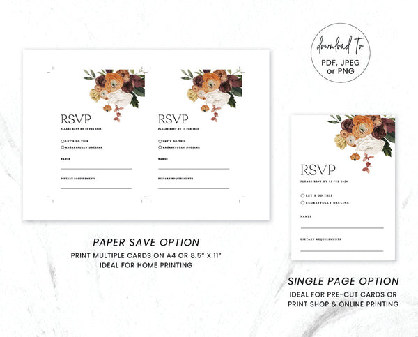 Rustic Wedding RSVP Card Template Online – TimberWink Studio AU