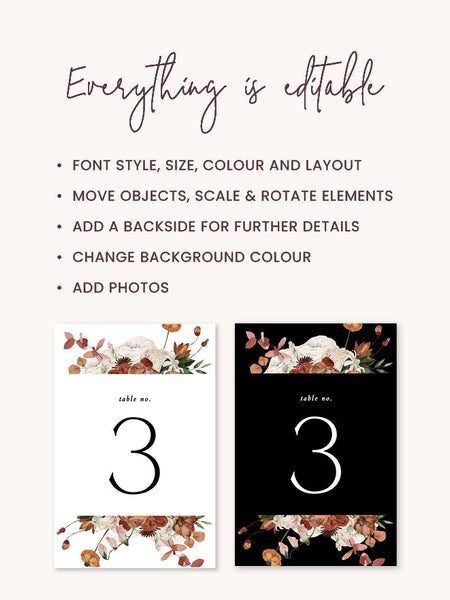 Rustic Wedding Table Number Card Template Online – TimberWink Studio AU