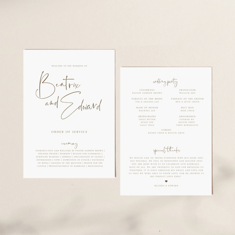 Simple Wedding Program & Order of Service, US | TWS