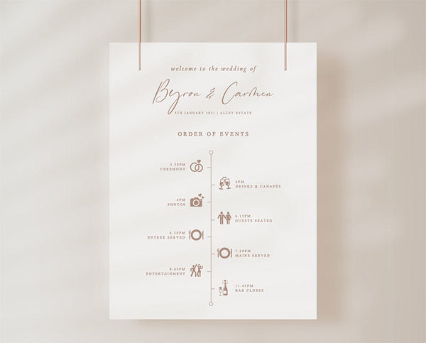 Elegant Wedding Reception Timeline Sign Template Online – TimberWink ...