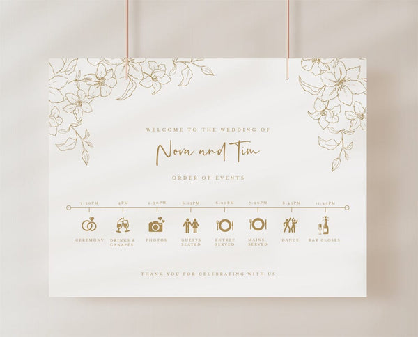 Floral Wedding Timeline Sign Template Online – TimberWink Studio AU