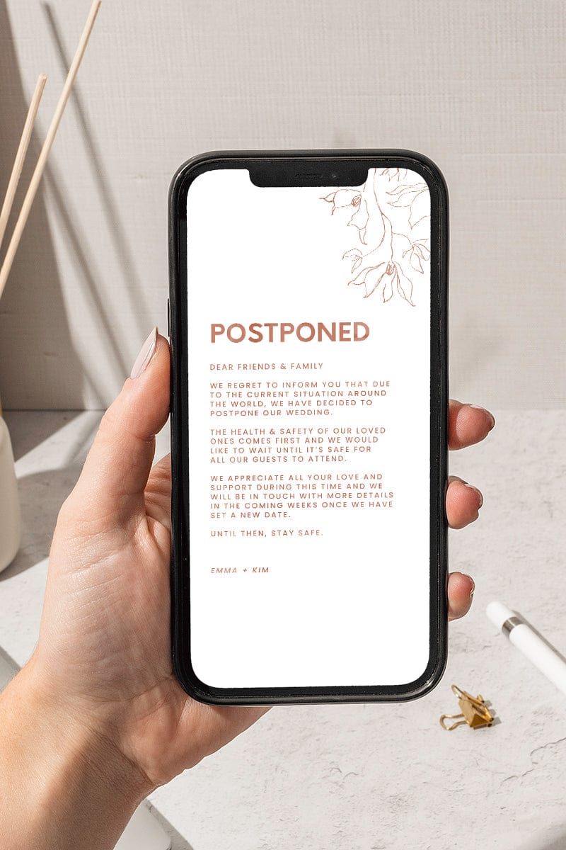 Minimal Wedding Postponement Card – TimberWink Studio AU