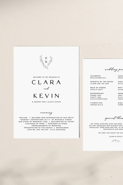 Minimalist Wedding Program & Order of Service – TimberWink Studio AU