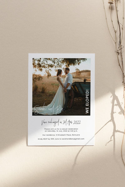 Modern Polaroid Elopement Invitation – TimberWink Studio AU