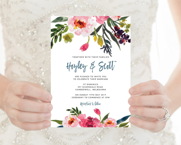 Peony Wedding Invitation Template - Digital Invitations – TimberWink ...