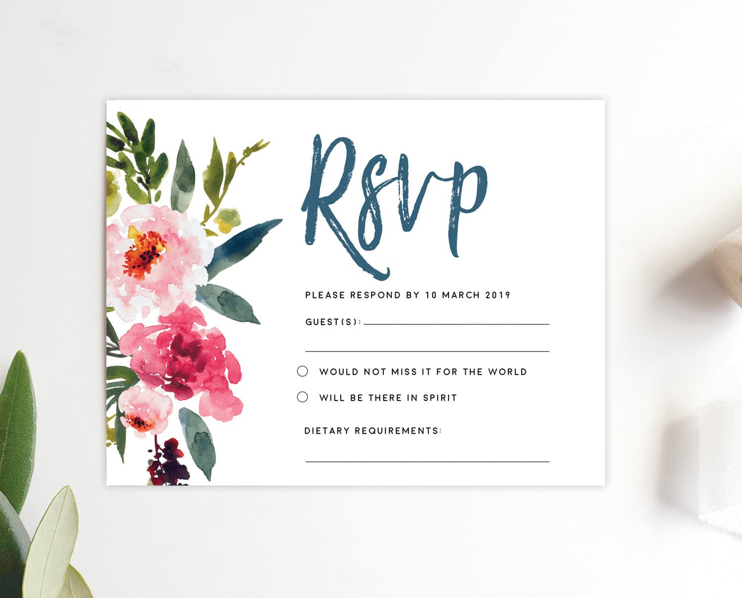 Pink Floral Wedding RSVP Card Template Online, AU | TWS