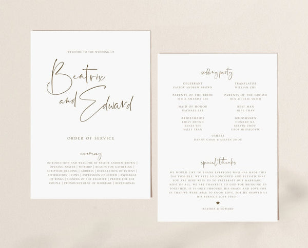 Simple Wedding Program & Order of Service – TimberWink Studio AU
